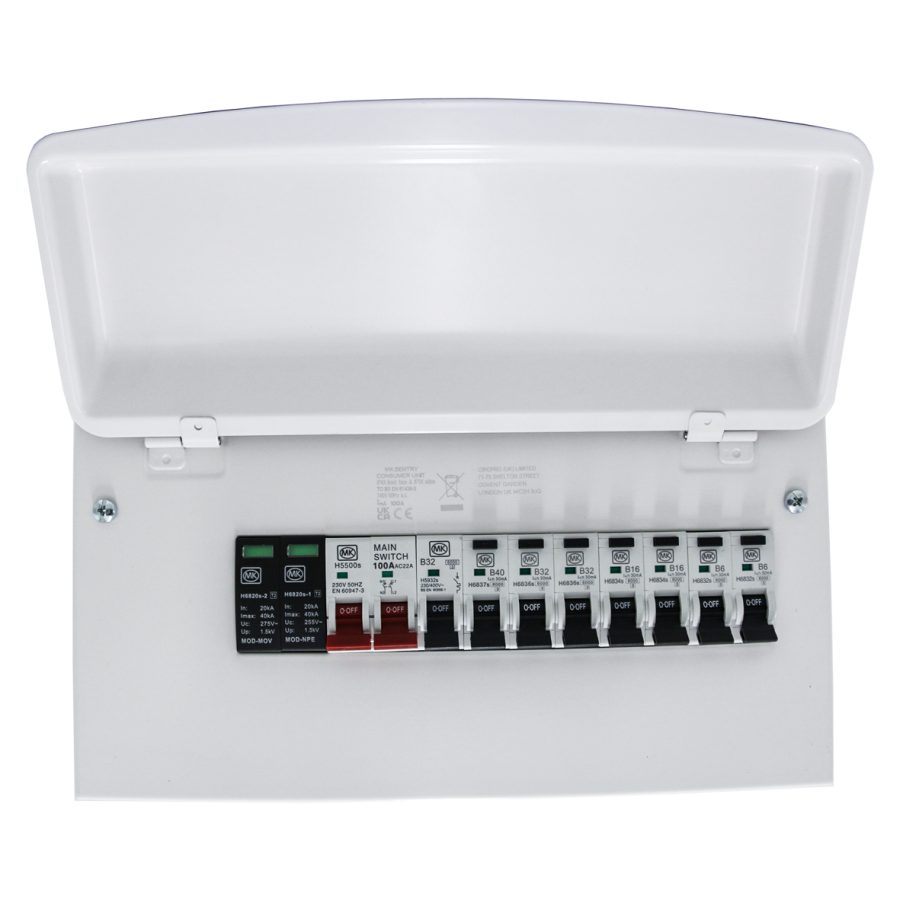 12 Way Metal Consumer Unit With 100A Switch & Surge MCB 7 X RCBO Type A ...